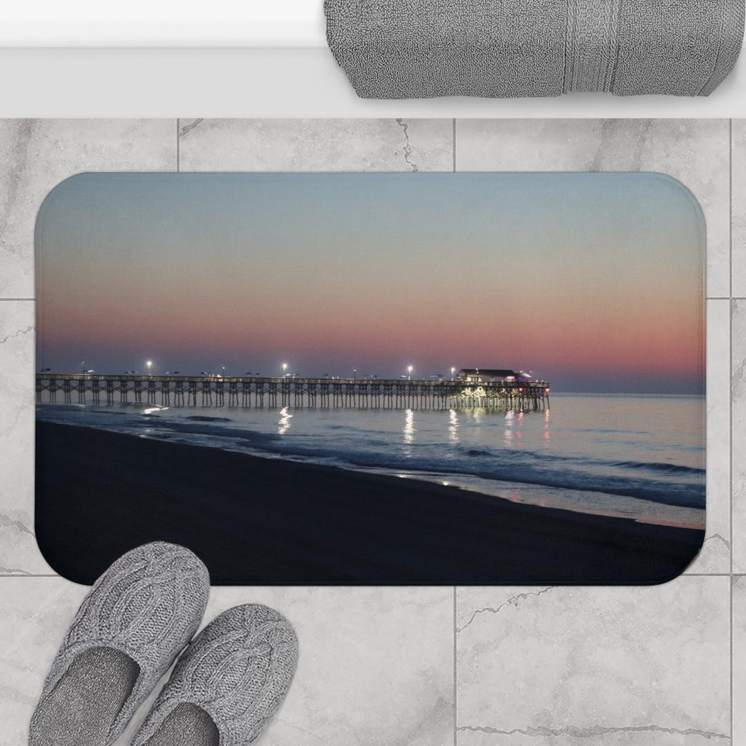 Sunset Pier Beach Scene Bath Mat | Coastal Seascape, Ocean Sunrise - Etsy
