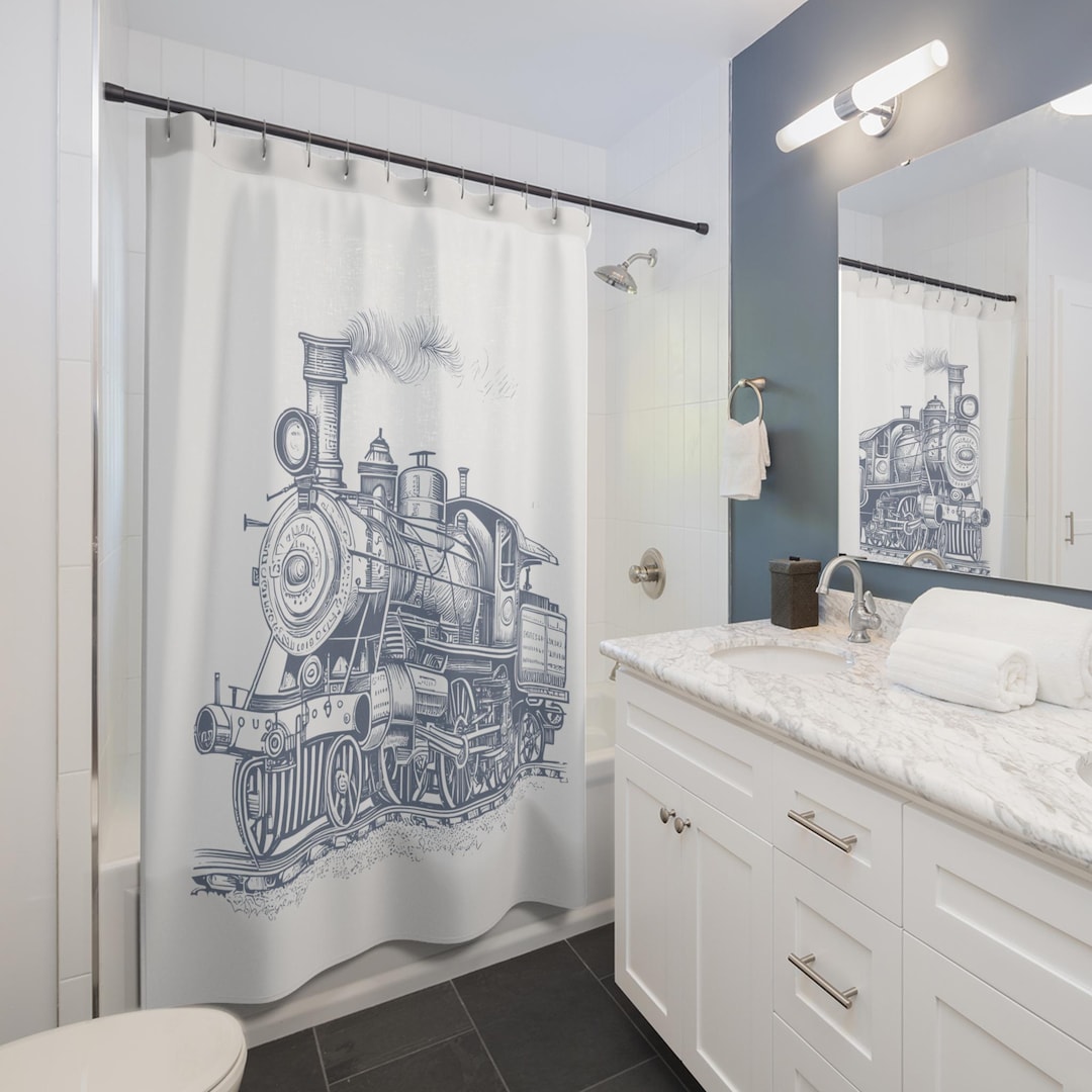 Vintage Train Shower Curtain: Classic Railroad Steam Engine Decor - Etsy