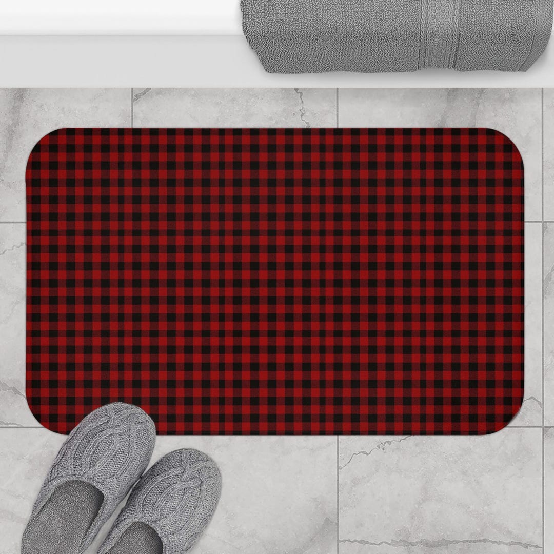 Red and Black Buffalo Plaid Bath Mat | Rustic Cabin Check Pattern - Etsy