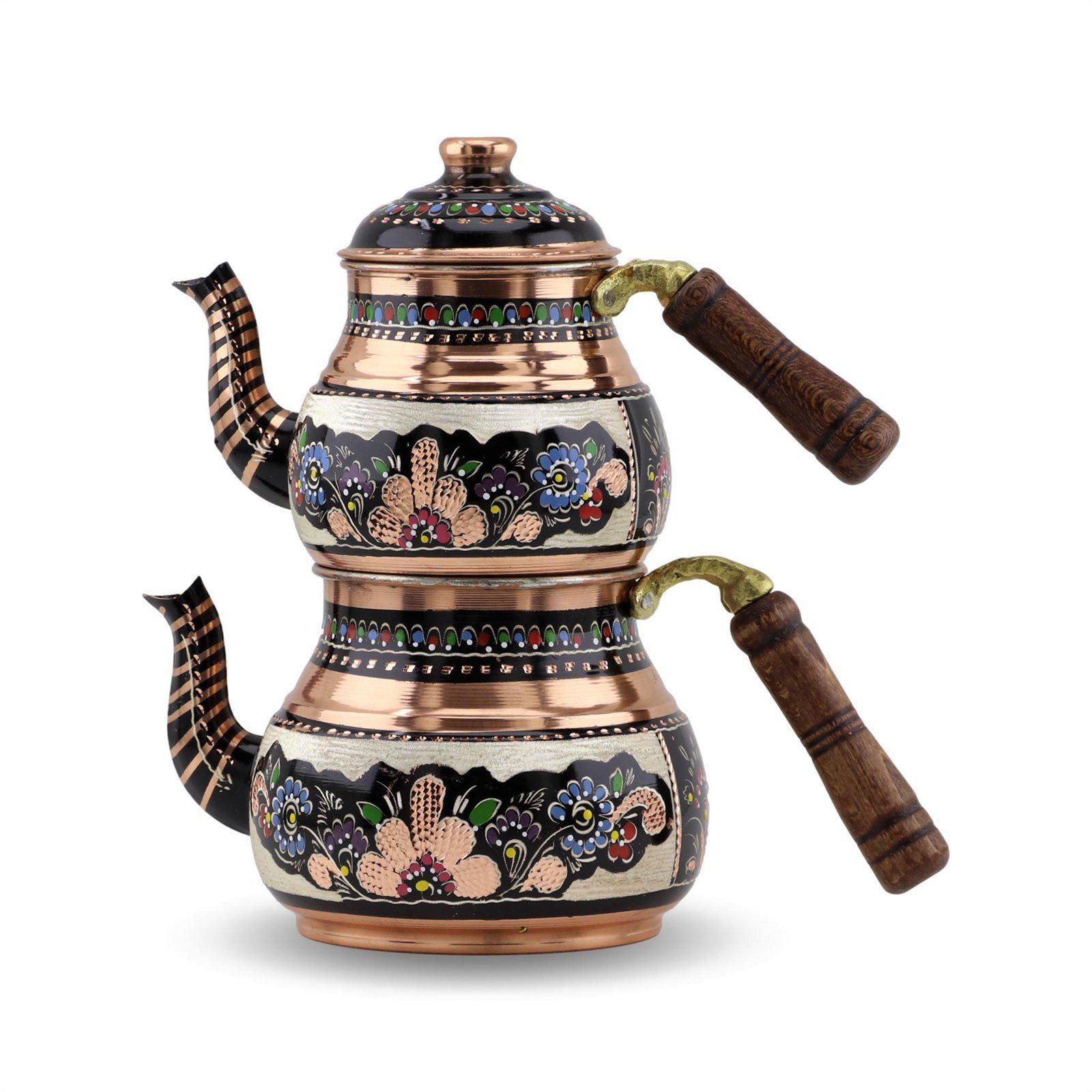 Handmade Copper Turkish Teapot Set, Double Teapot 2.5L, Floral Engraved ...
