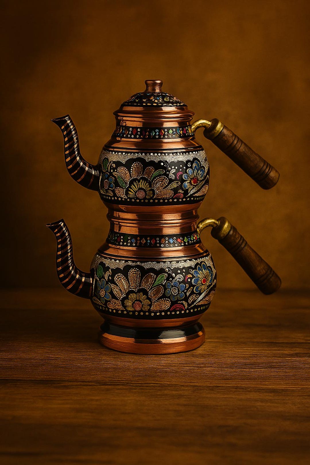 Handmade Copper Turkish Teapot Set, Double Teapot 2.5L, Floral Engraved ...