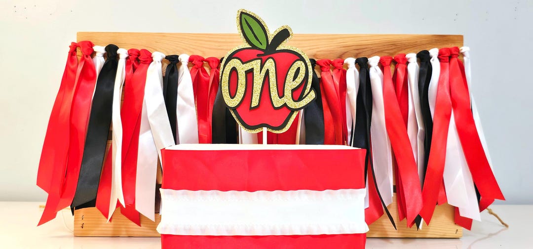 Gold Apple Cake Topper, 1st Birthday Smash Cake Topper, Red and Gold ...