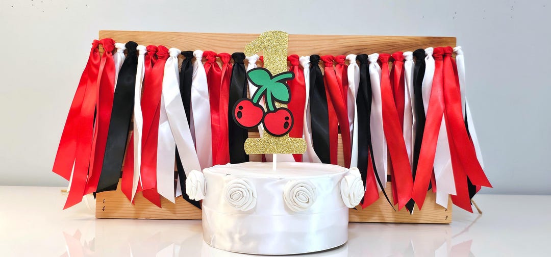 Cherries Cake Topper, Red and Gold, First Birthday, Smash Cake Topper ...