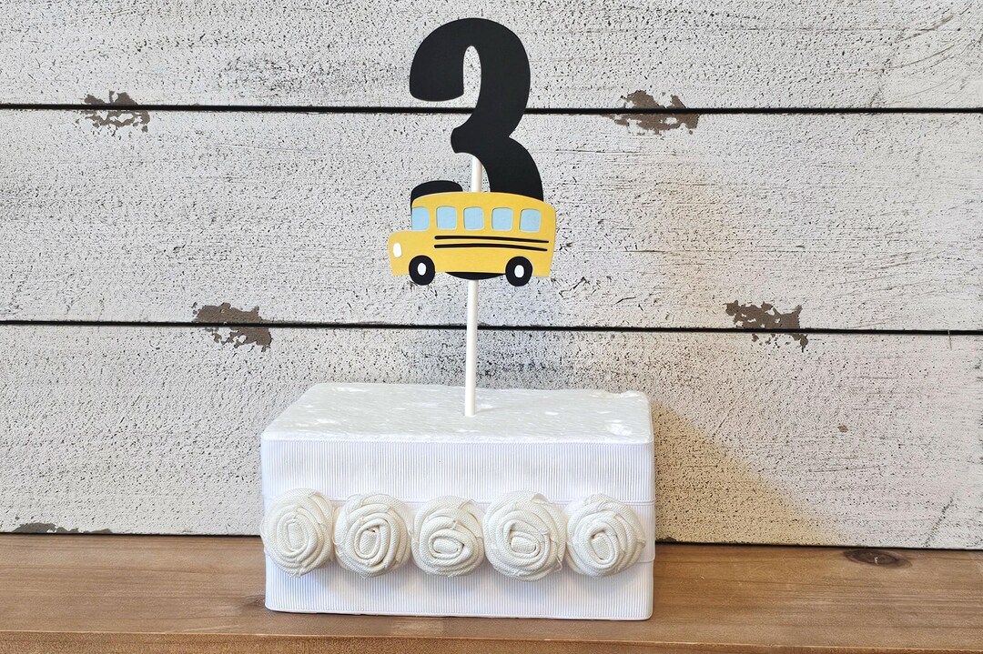 School Bus Birthday Cake Topper, Smash Cake Topper, Yellow Bus Number 3 ...