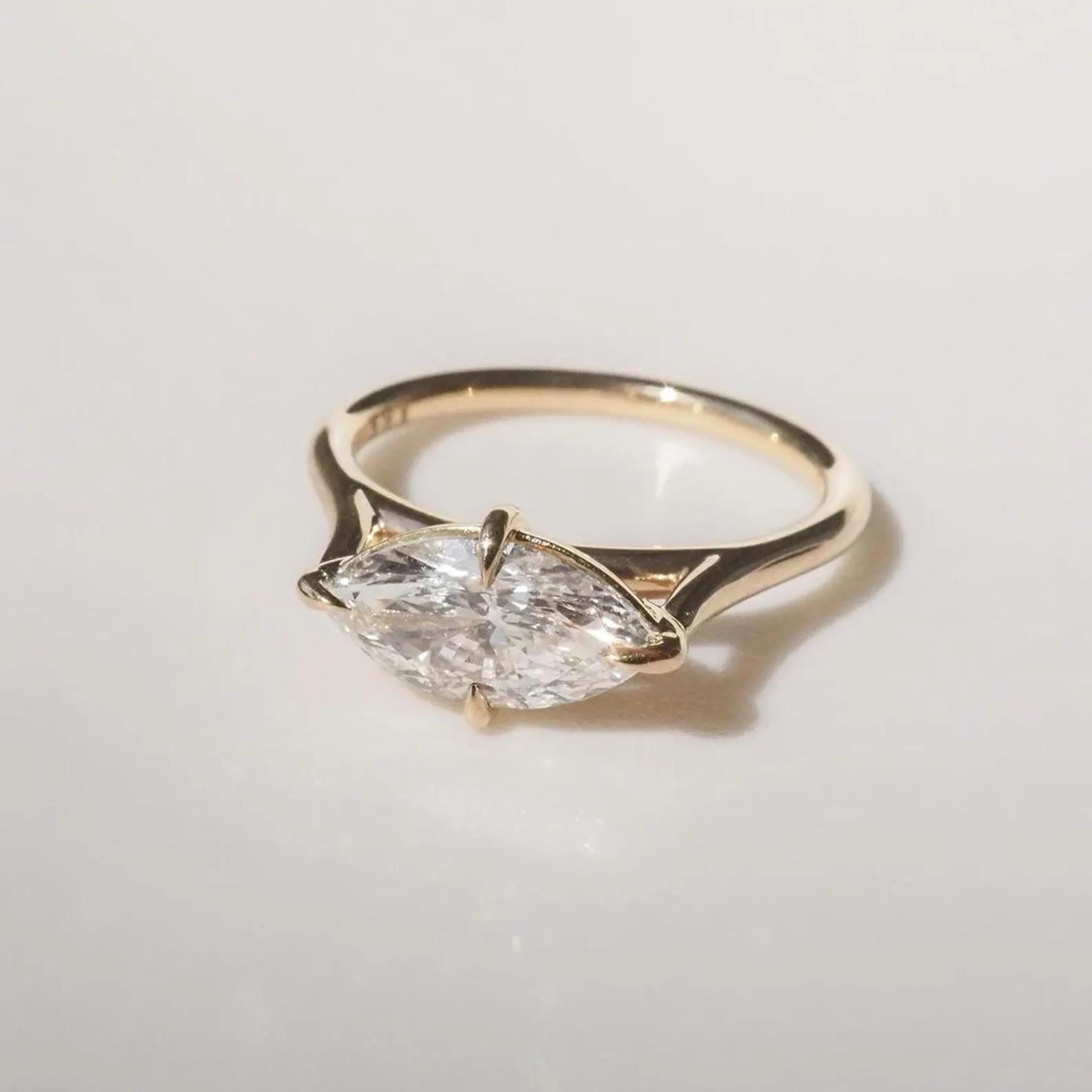1.50 CT Marquise East West Engagement Ring, Marquise Cut Lab Grown ...