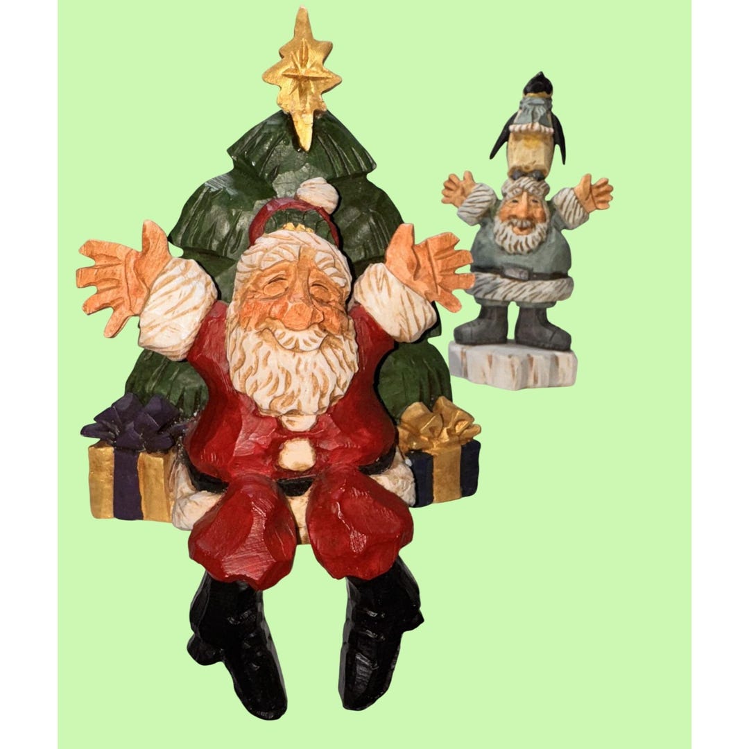 David Frykman Santa & Penguin Figurines Hand-carved Resin Christmas ...