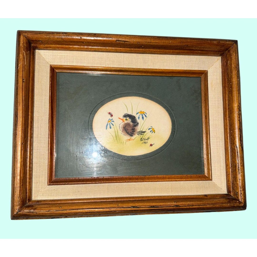 Pat Hall 1980 Bird Original Water Color Thumbprint Painting Framed ...