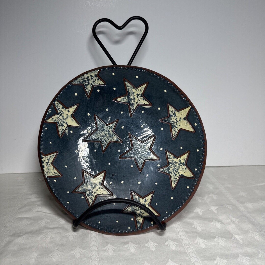 Eldreth Pottery Redware Blue White Stars 8.5” RARE HTF Plate Country ...