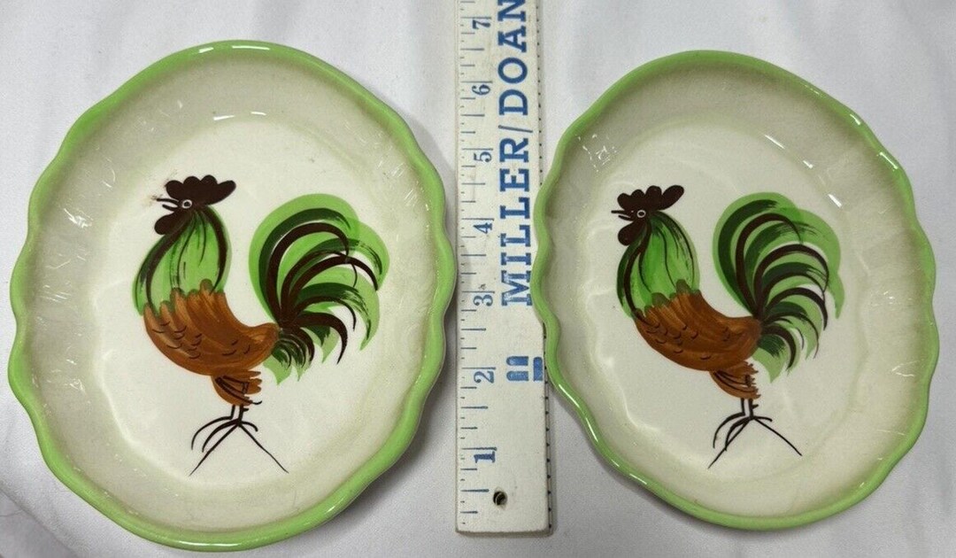 VINTAGE ROOSTER Hand Painted Wall Hanging French Country Quiche Dish ...