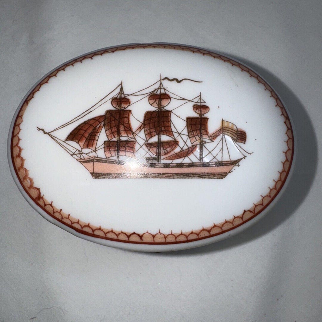 Isco Footed Lidded Hand Painted Porcelain Trinket Box Brass - Etsy