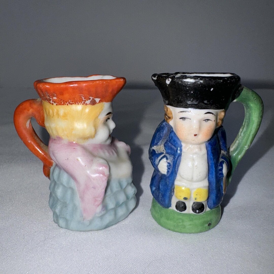 2 Occupied Japan Ceramic Hand Painted Miniature 2" Man Toby Mugs Small ...