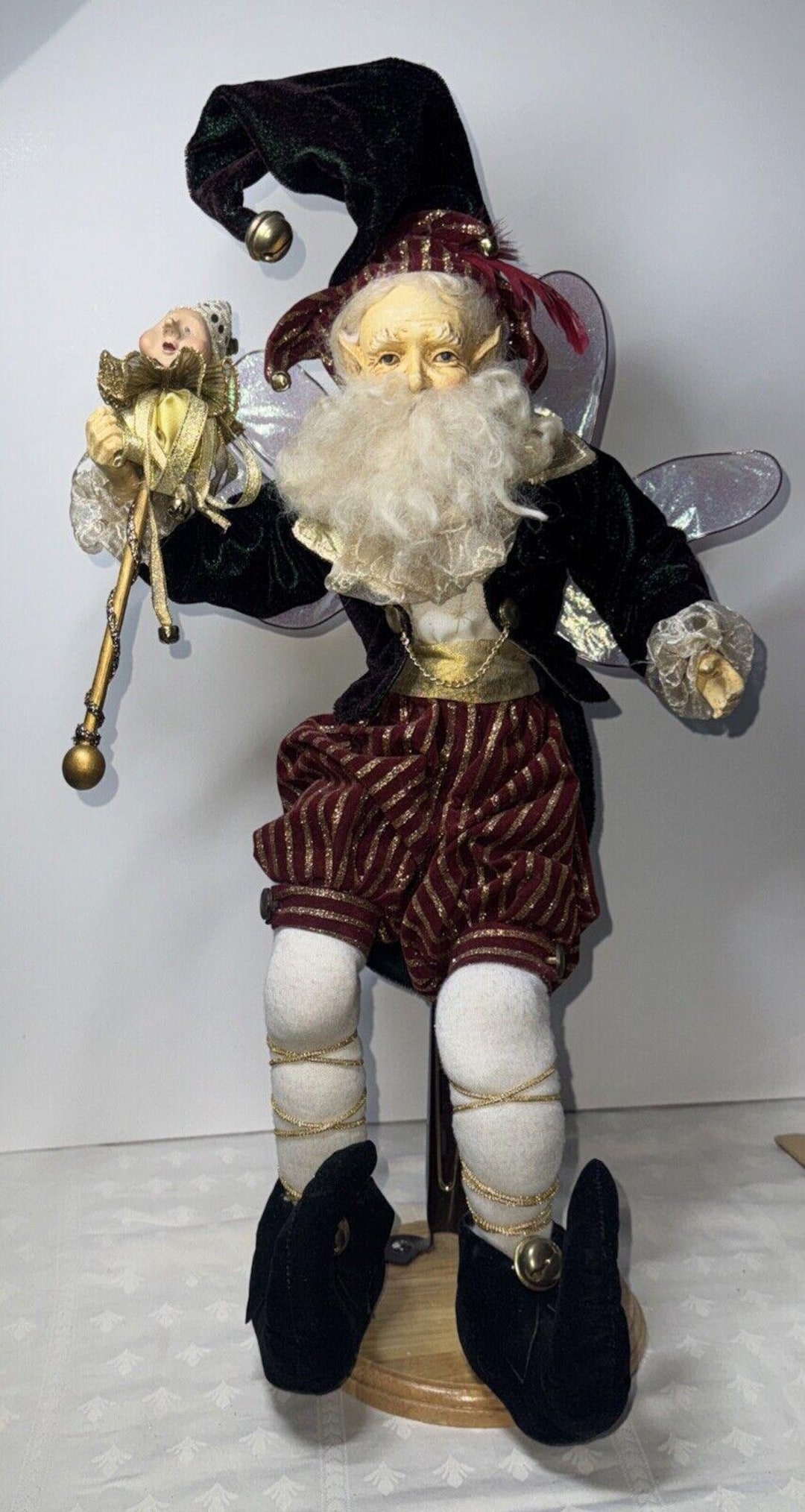 21” Mark Roberts Christmas Fairy Santa Jester Pixie on Stand Maroon ...