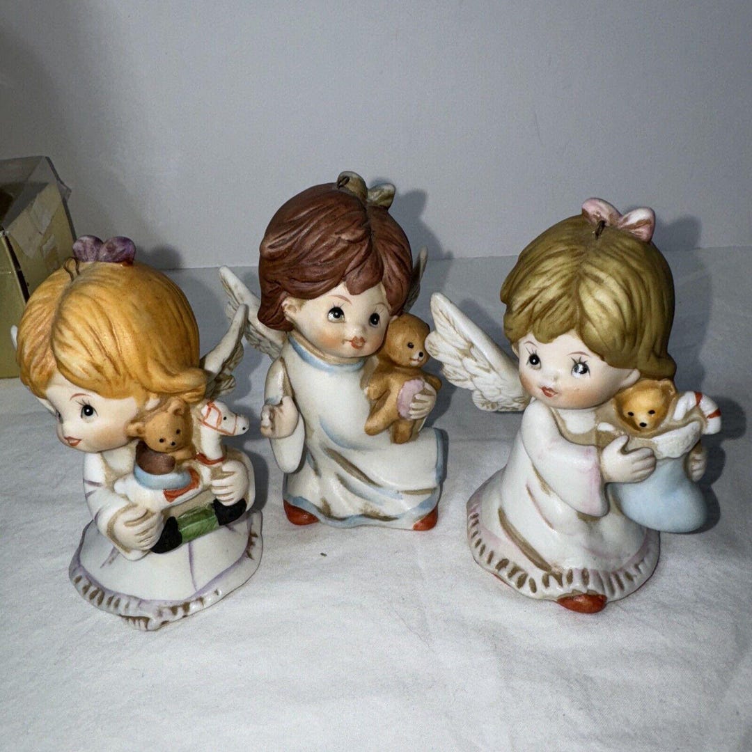 ROC Vintage Christmas Angels Wings Stocking Candy Cane Bears Trio 71678 ...