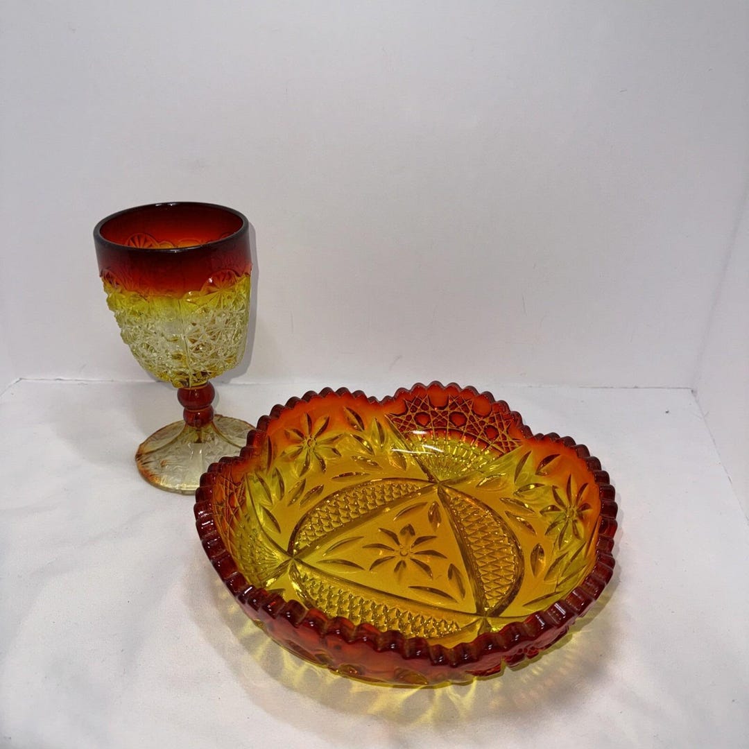 Amberina Glass Goblet Bowl Daisy - Etsy