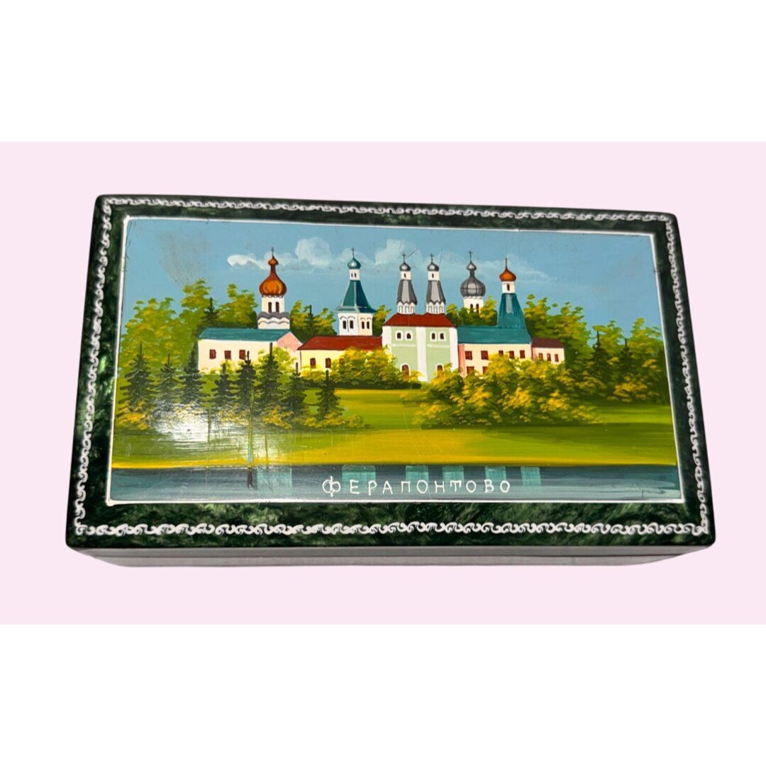 Russian Lacquered Wood Jewelry Box Scenic Ferapontovo Monastery Design ...