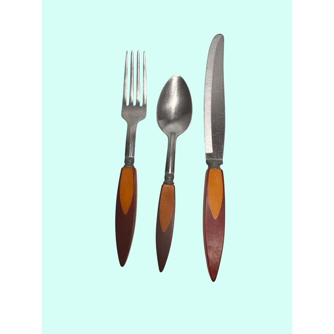 Vintage Stainless Catalin Cherry Butterscotch Bakelite Cutlery Set ...