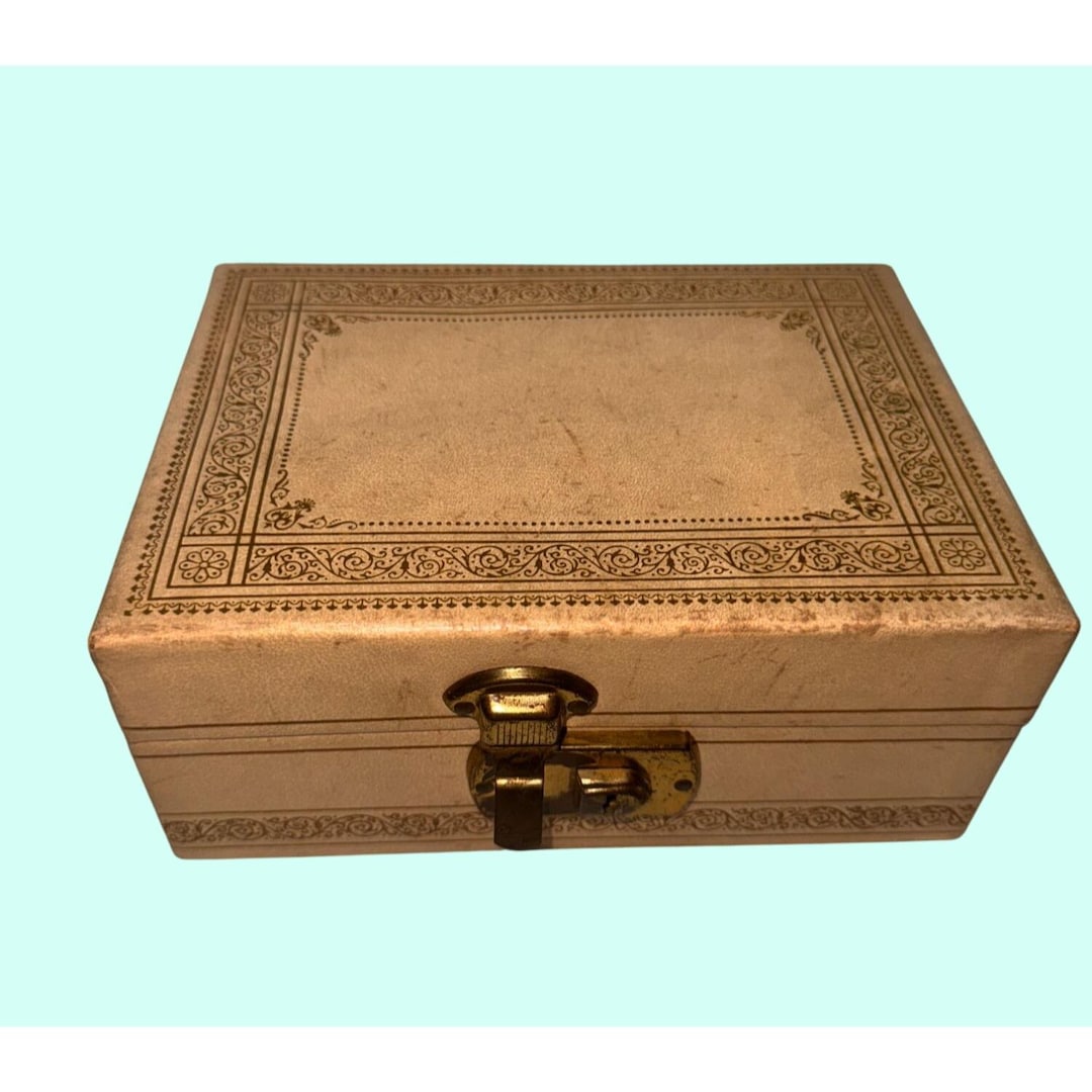 Vintage Mele Beige Jewelry Box Red Satin Interior Gold Trimmed - Etsy