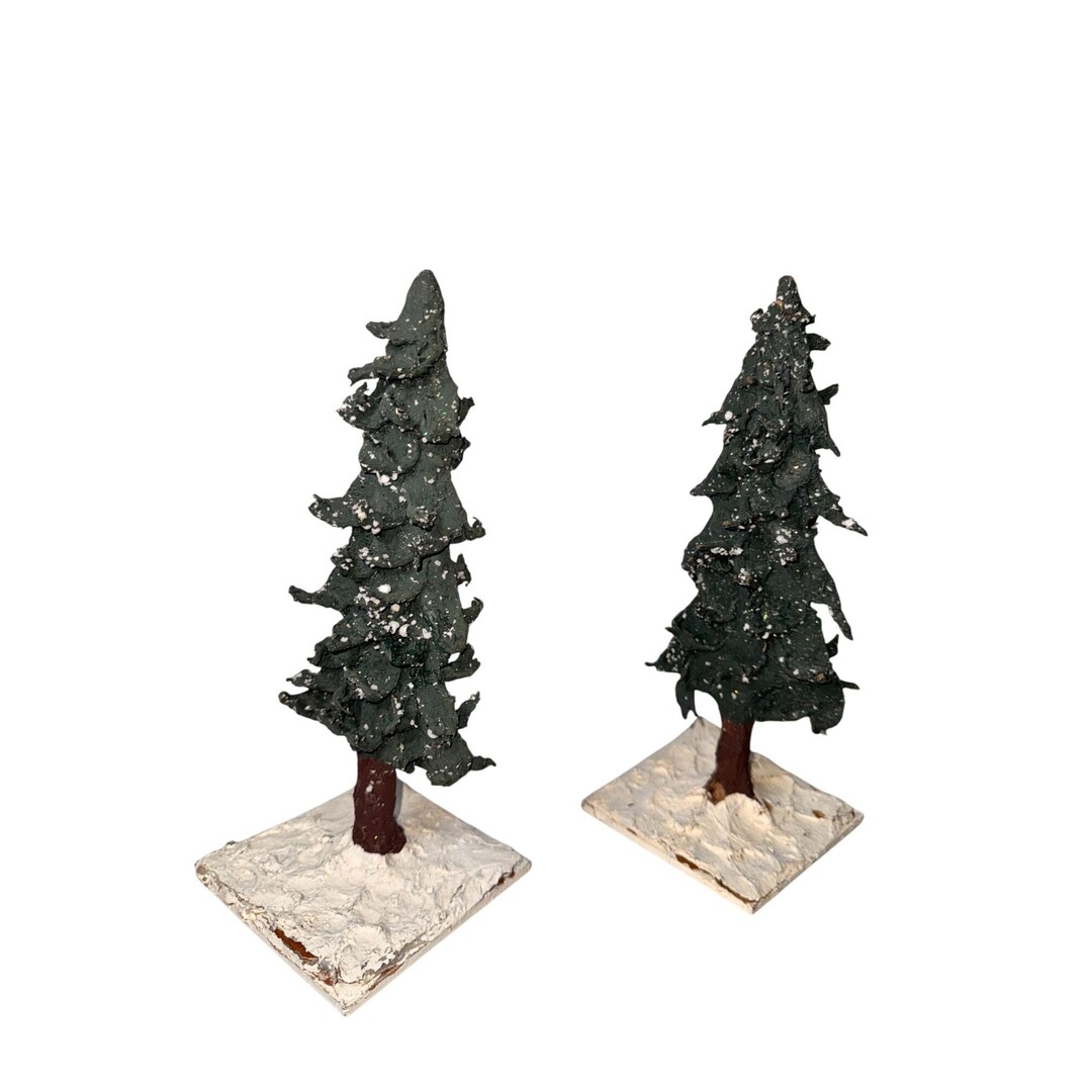 Vintage Snowy Paper Mache Trees Handmade Table Decor Christmas Village ...