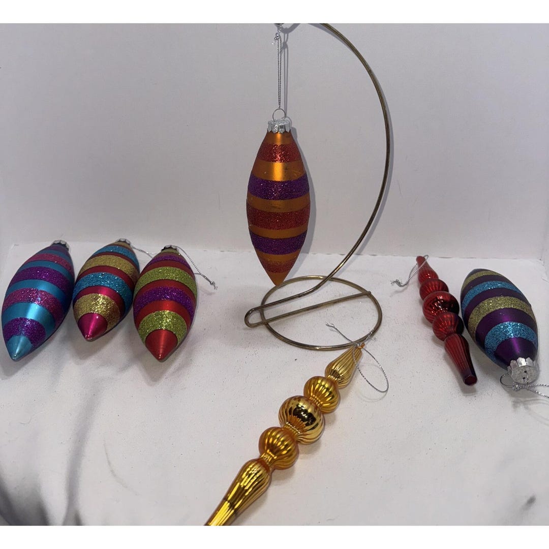 Rauch Glass Glitter Striped Retro Christmas Tree Ornament Finial - Etsy
