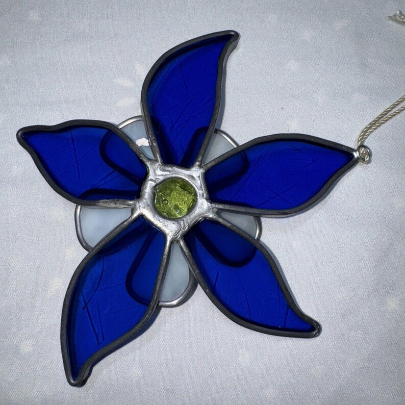 Stained Glass Sun Catcher Blue Flower Leaded Handmade Spring - Etsy