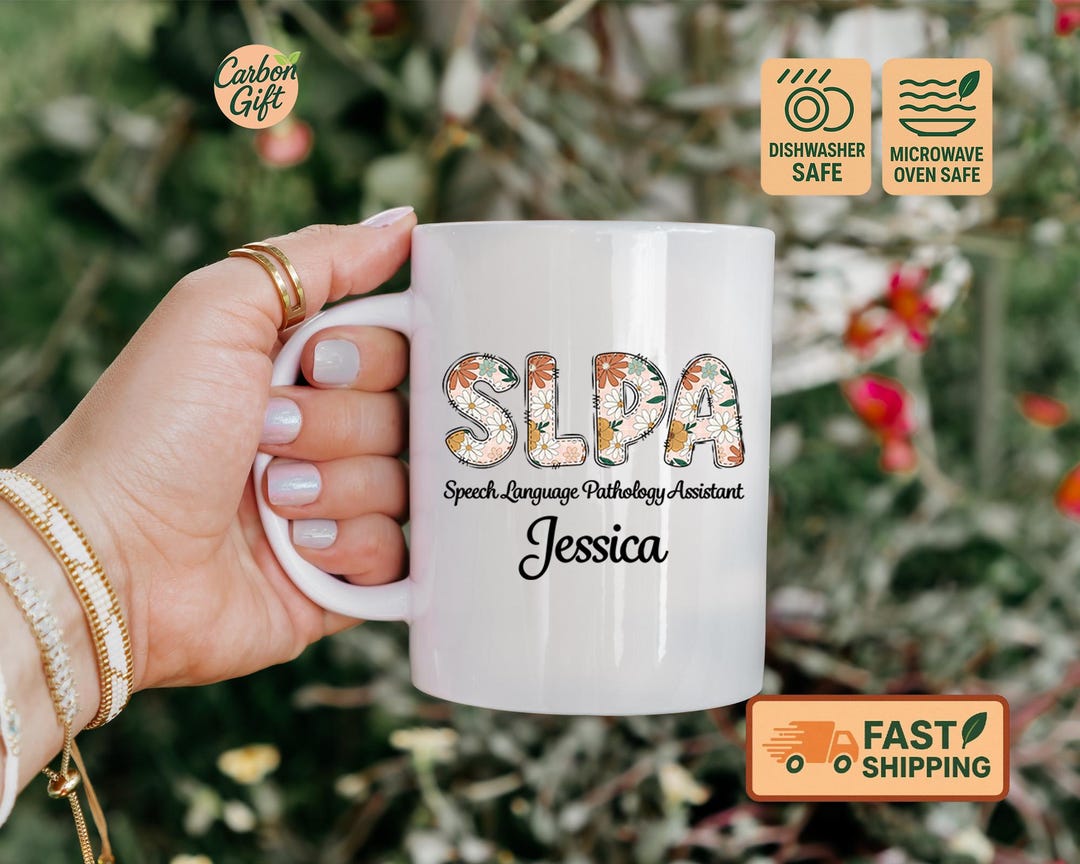 SLPA Mug With Name, Floral Speech Language Pathology Assistant Gift ...