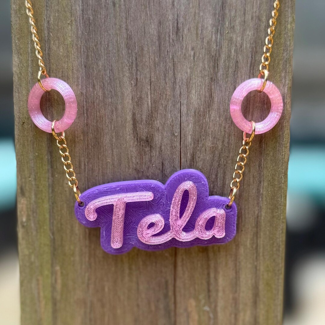 Phish Tela Nameplate Donut Pink Purple Adjustable Chain Necklace - Etsy