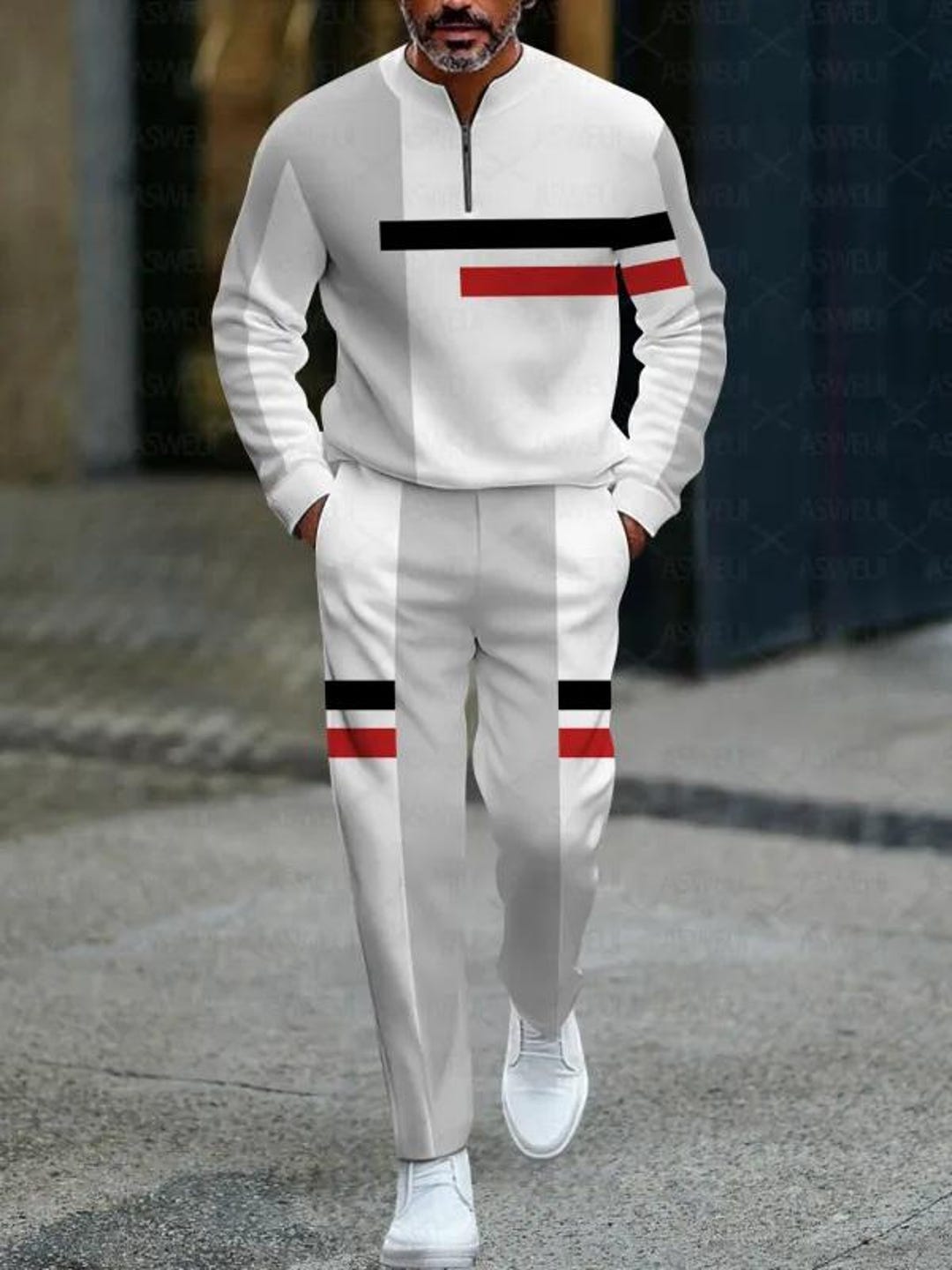 White/black/red Long Sleeve Zipper Two-piece Set - Etsy