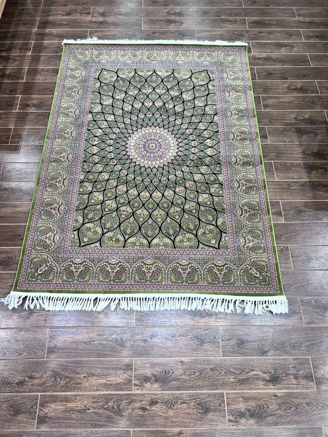 Custom Light Green Wool & Acrylic Rug – Power-loomed Bespoke Design ...