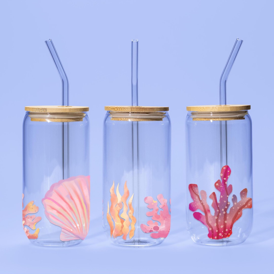 Underwater Shells, Algae, Coral, Sea, Diving- Ocean Sipper Glass, 16oz ...