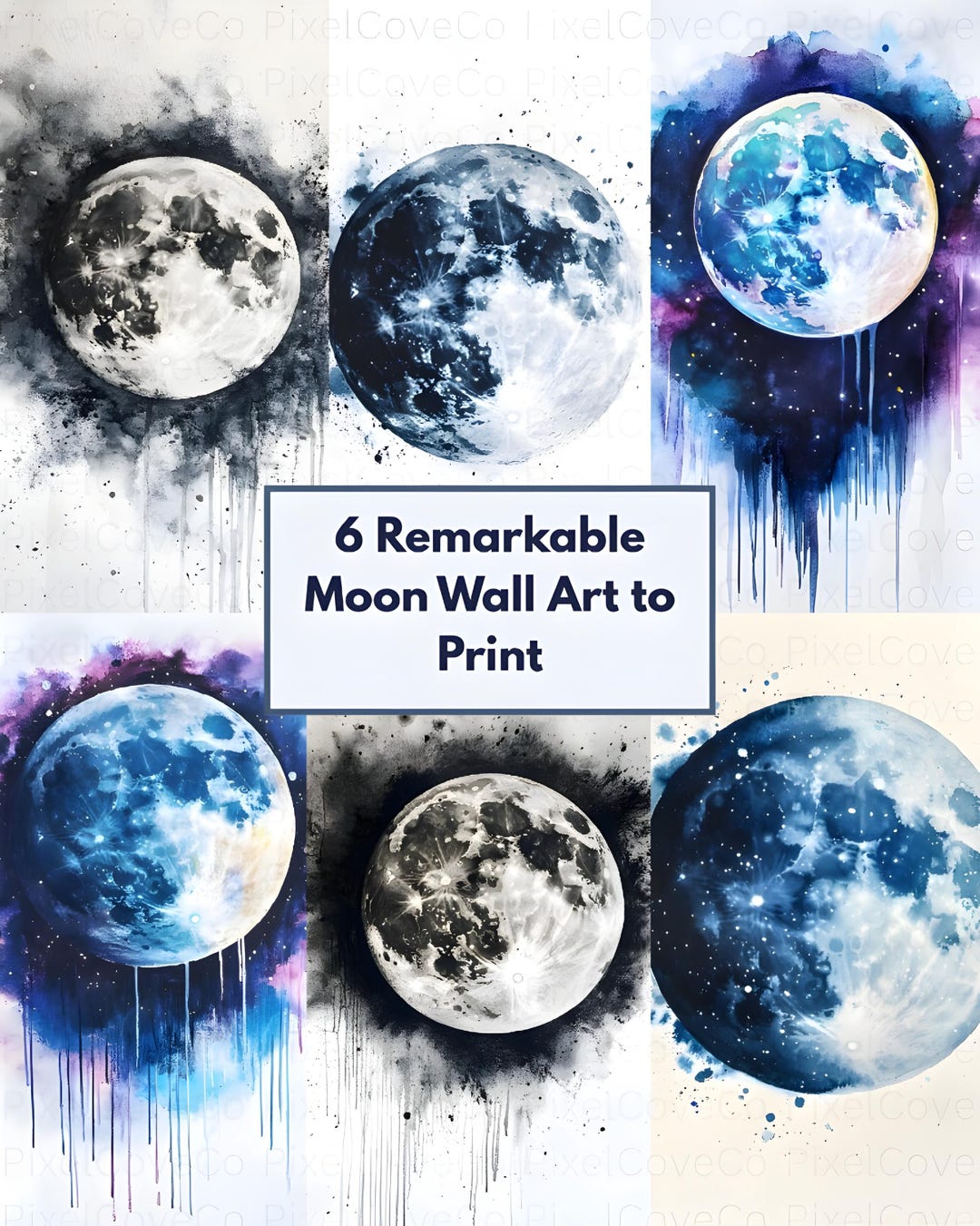 4 Printable Watercolour Moon Wall Art Set | Boho Moon Wall Art | Modern ...