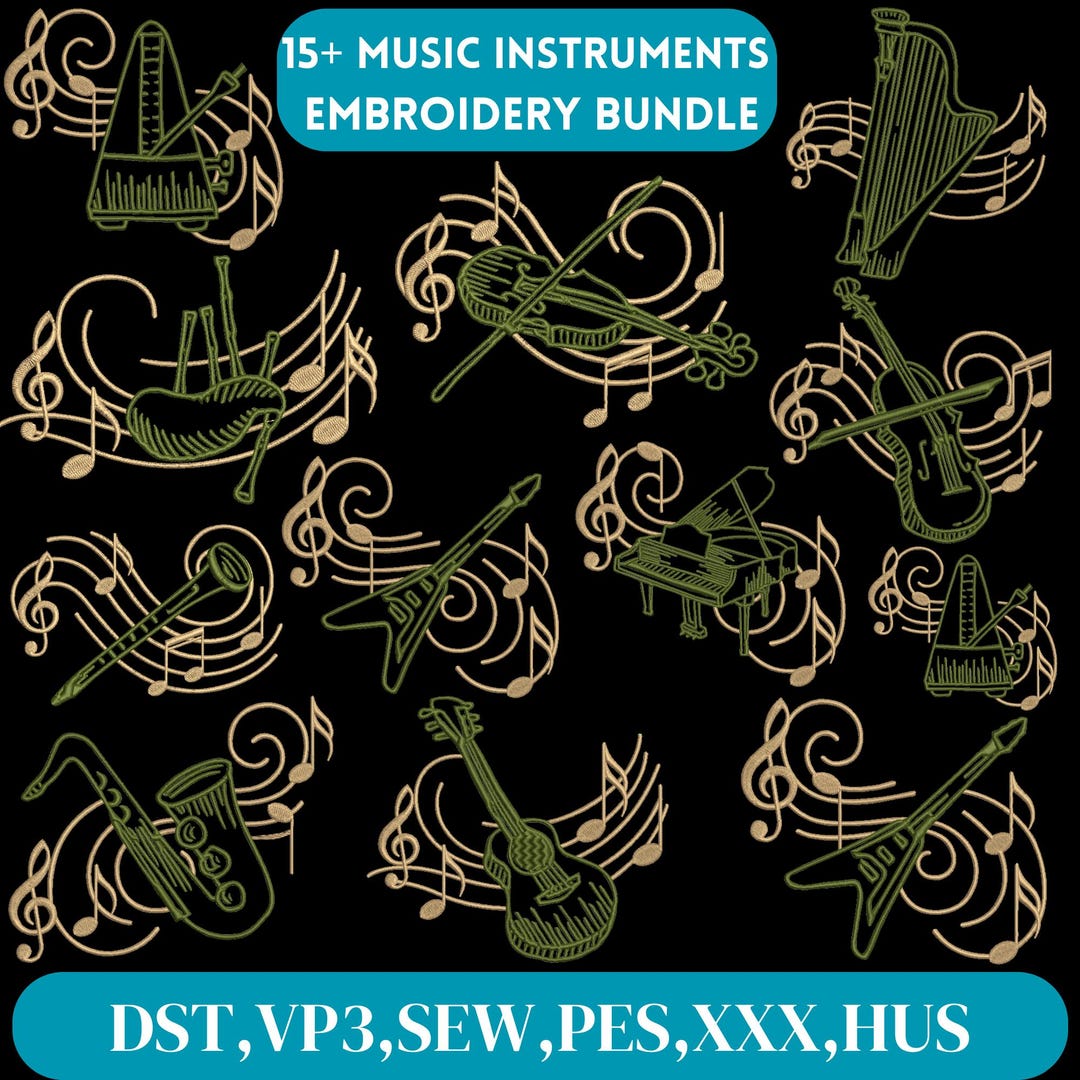 Music Embroidery Design, Music Instrument Embroidery, Saxophone ...