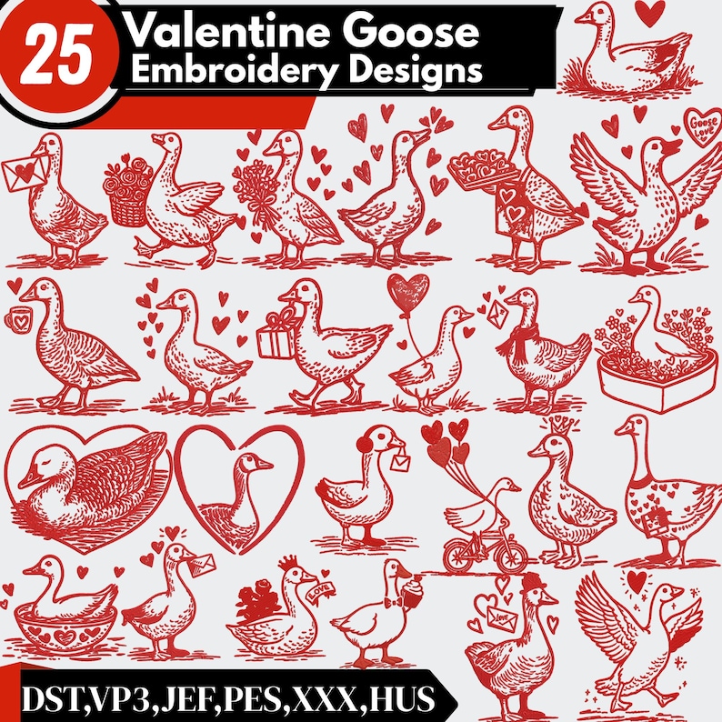 Valentine Goose Embroidery Designs Bundle | Cute Love Goose Machine ...