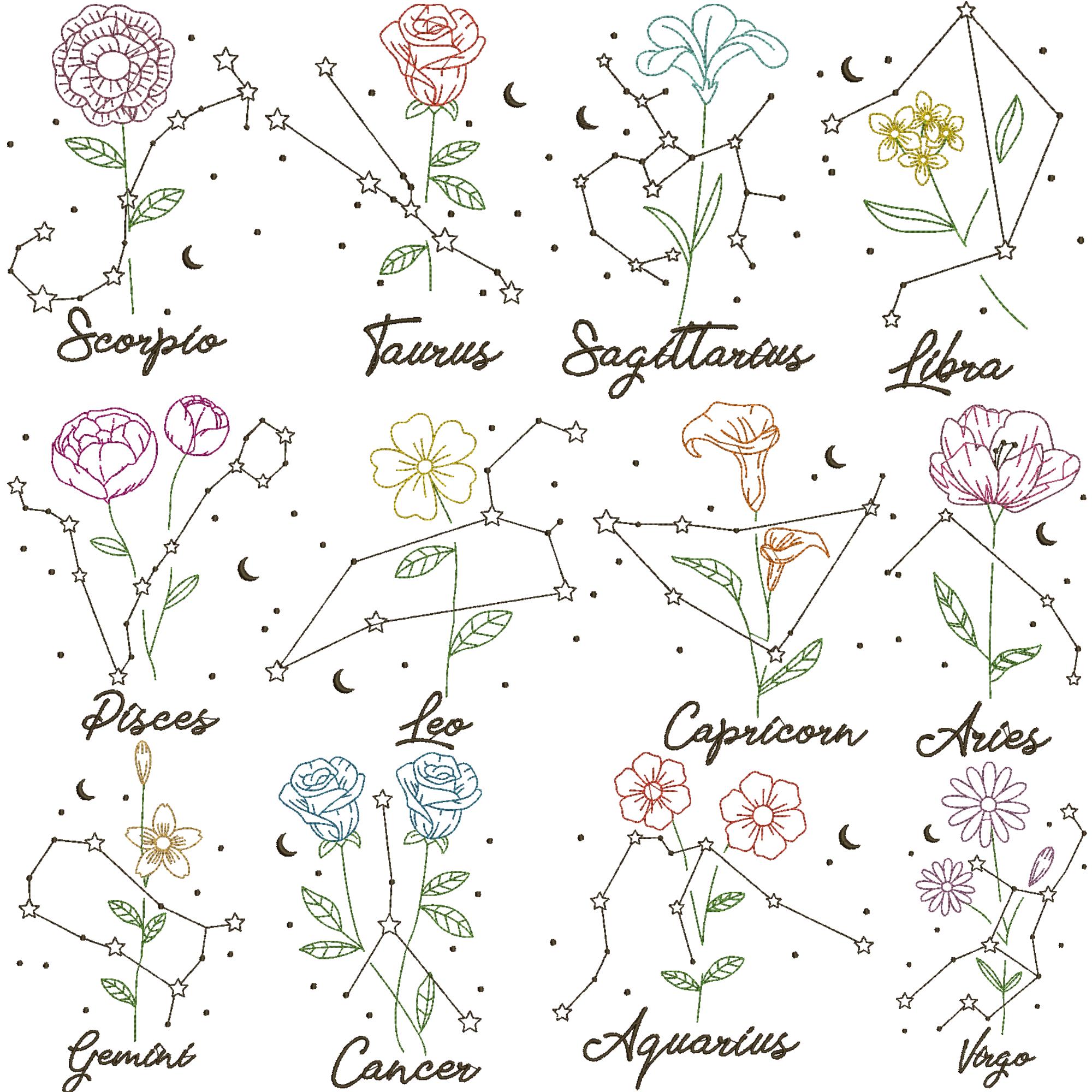 Zodiac Embroidery Design, 12 Signs of the Zodiac Embroidery, Horoscope ...