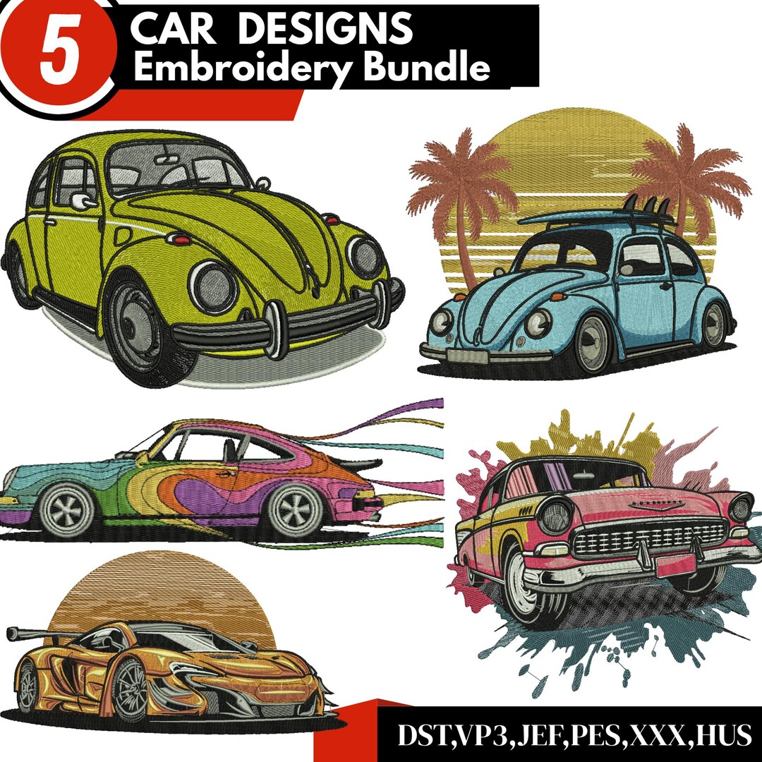 Car Embroidery Design, Sport Car Embroidery, Classic Car Embroidery ...
