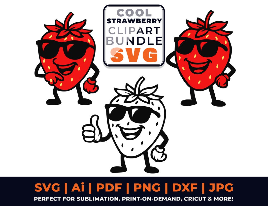 Funky Strawberry Clipart SVG Bundle, Perfect for Shirts, Stickers ...