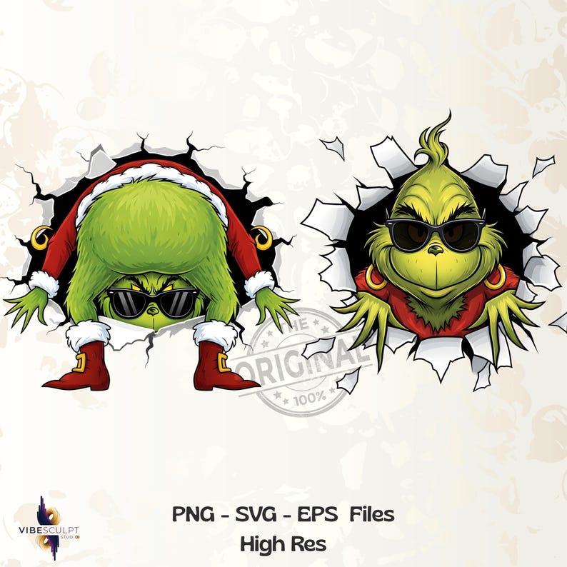Funny Grinch Front and Back PNG, Realistic Grinch Art Png, Retro ...