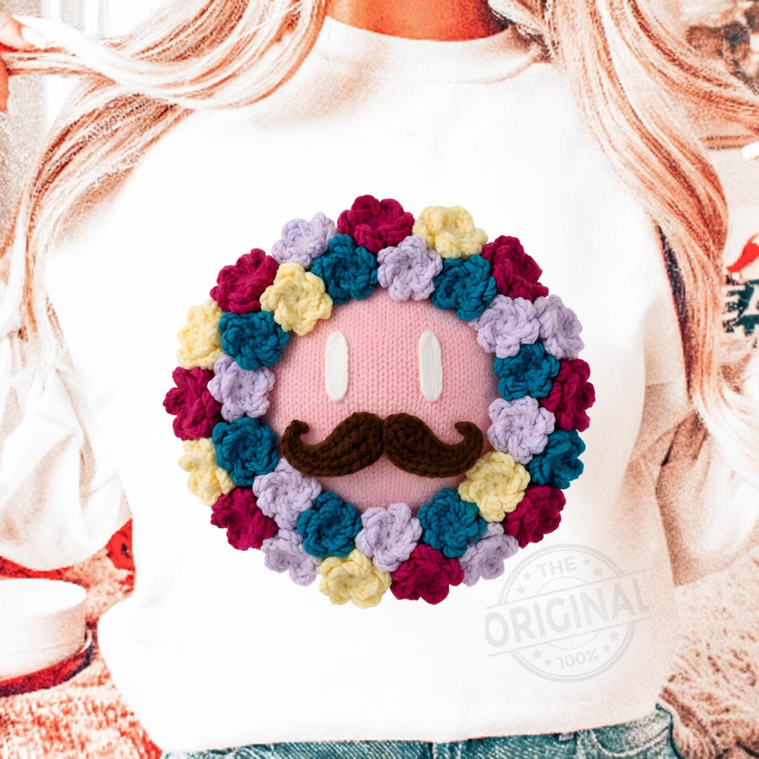 Retro Yarn Smiley With Mustache PNG, Floral Crochet Face, Cute Vintage ...