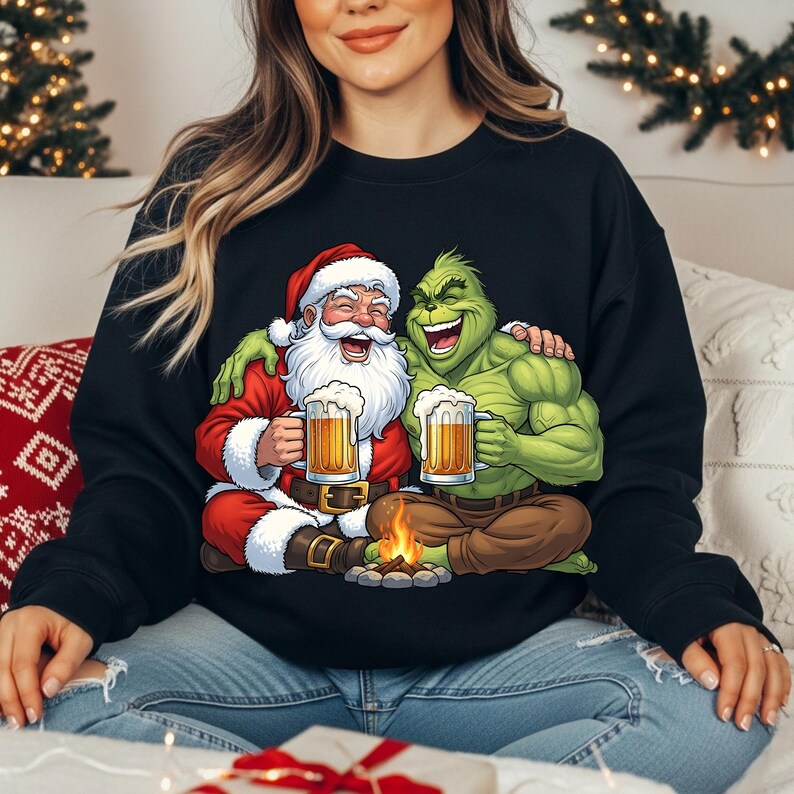 Santa and Grinch Christmas PNG – Funny Campfire Cartoon Design, Ultra ...