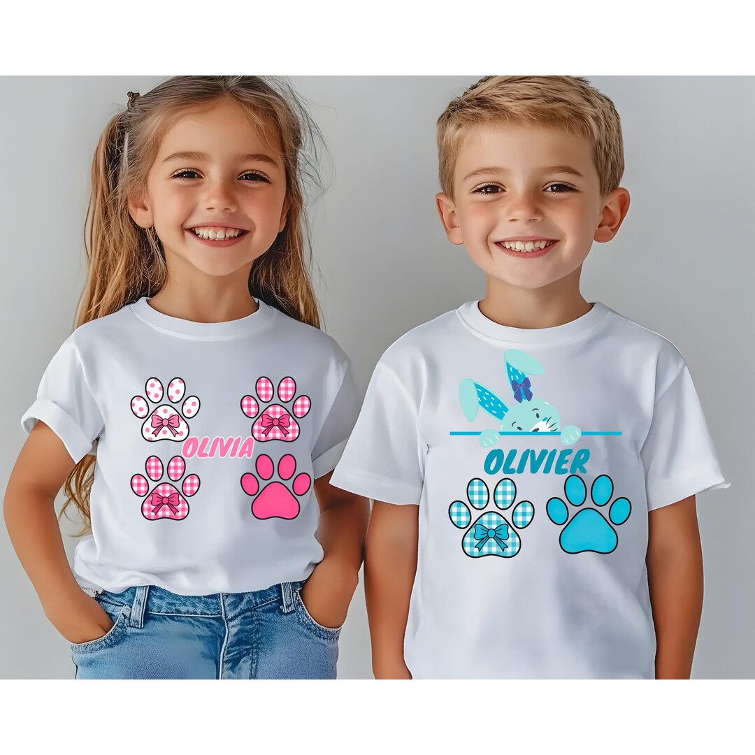 Personalized Children's Art - Duo of Rabbits With Rabbit Paw Print ...