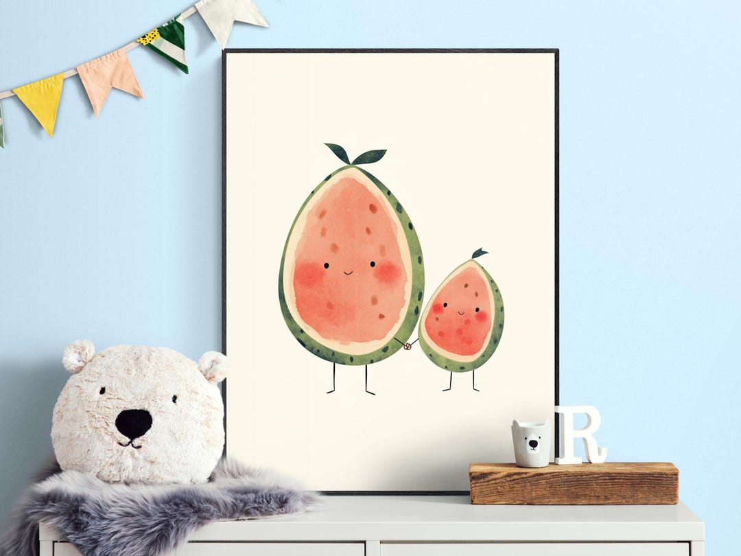Cute Watermelon Nursery Print - Parent and Child Fruit Art - Kawaii ...