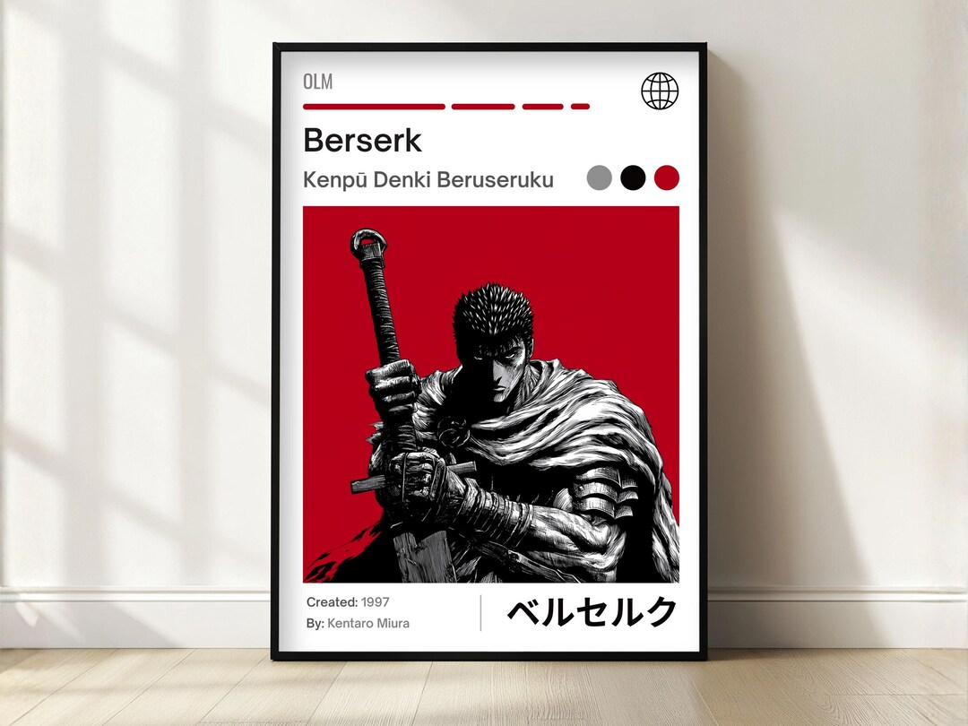 Berserk Poster - Guts Minimal Modern Anime Wall Decor - Gift for Fans ...