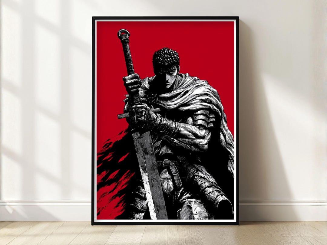 Guts Berserk Poster, Anime & Manga Art Print With Red Background - Etsy