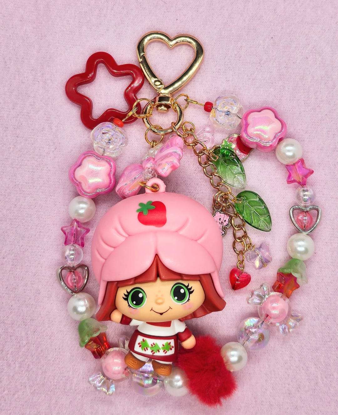 Strawberry Shortcake Keychain Large Beaded Figure Charm Cute Handmade ...