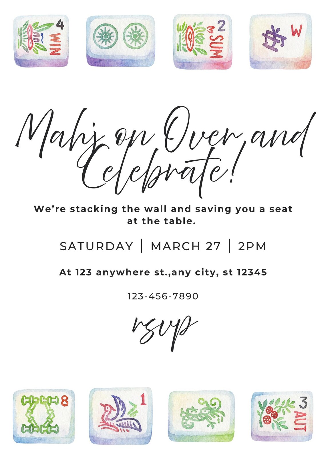 Mahj on Over Mahjong Party Invitation Invite Template Editable Digital ...