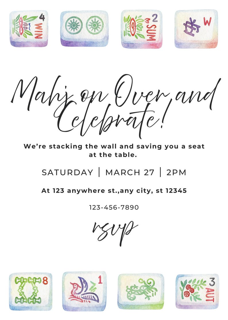 Mahj on Over Mahjong Party Invitation Invite Template Editable Digital ...