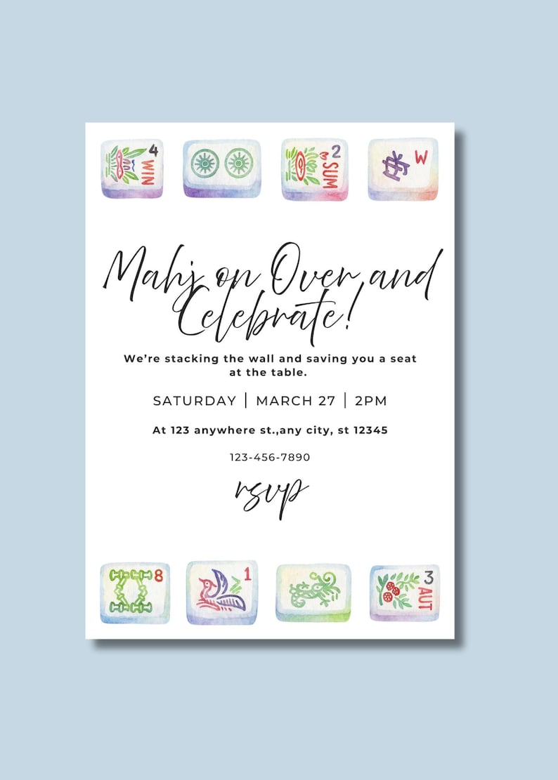 Mahj on Over Mahjong Party Invitation Invite Template Editable Digital ...