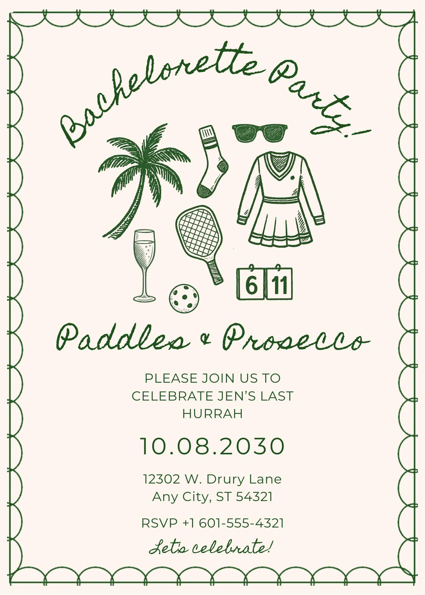 Pickleball Bachelorette Invitation: Paddles & Prosecco Weekend (canva ...