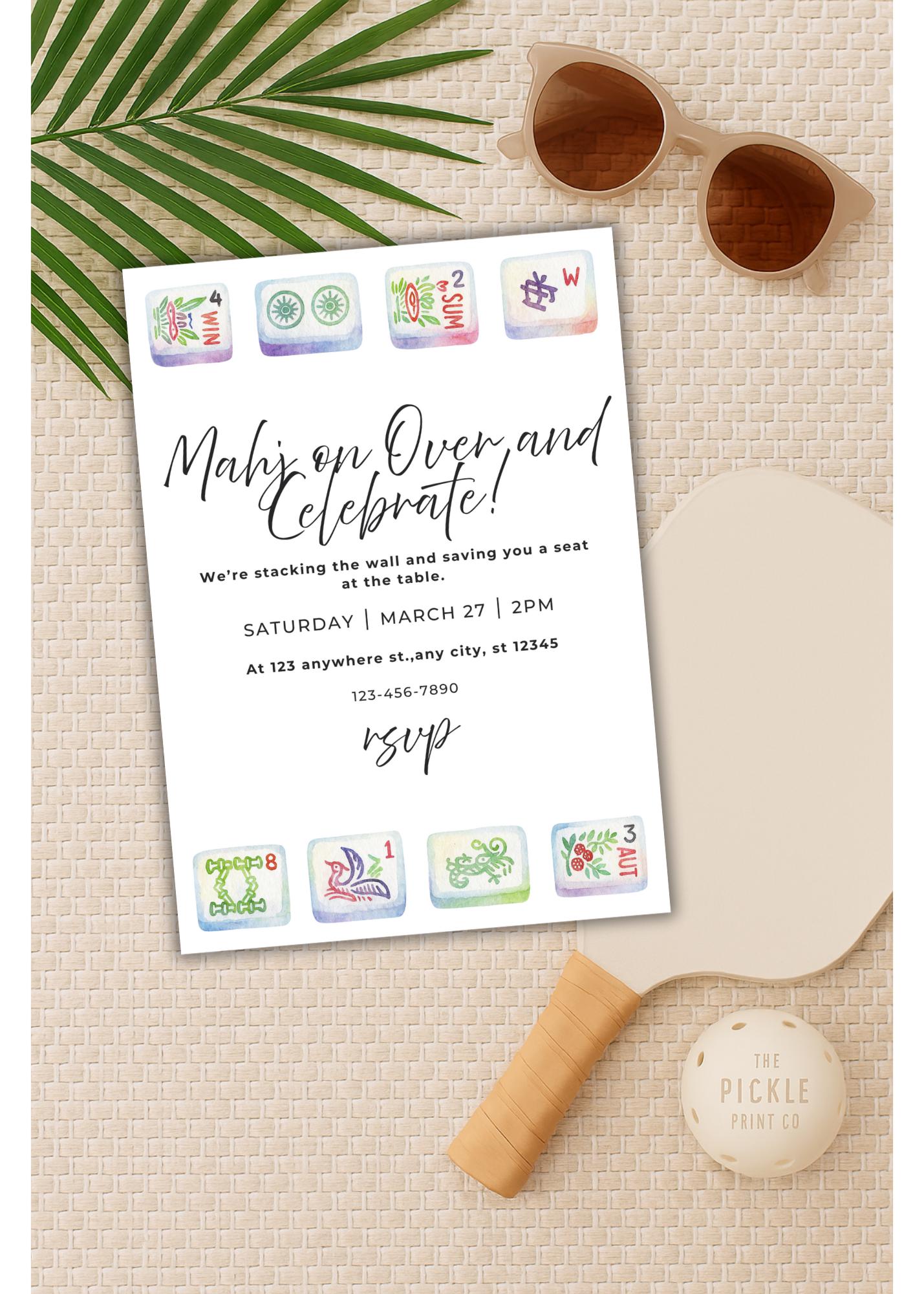 Mahj on Over Mahjong Party Invitation Invite Template Editable Digital ...
