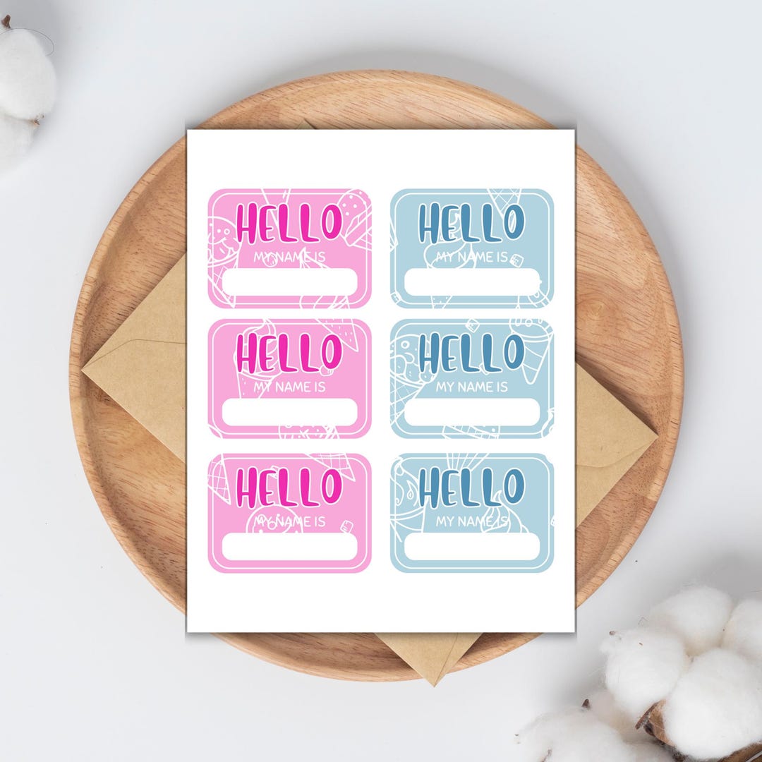 Printable Pink and Blue Name Tags | Editable Canva Template | Pastel ...