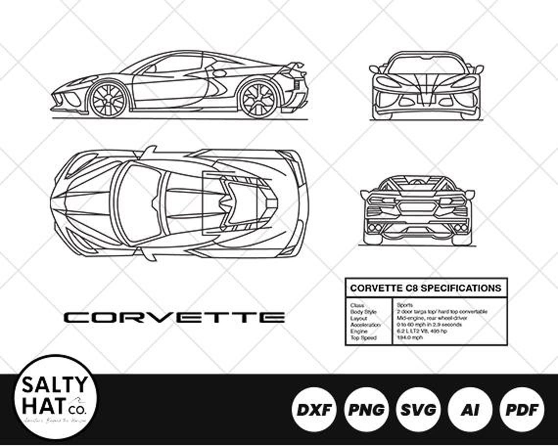 Corvette C8 SVG, Corvette Blue Print, Corvette Bundle PNG Vector Image ...